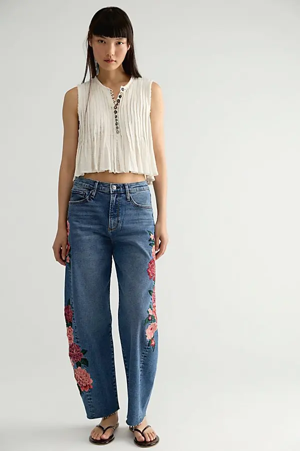 DRIFTWOOD Embroidered Barrel Leg Jeans