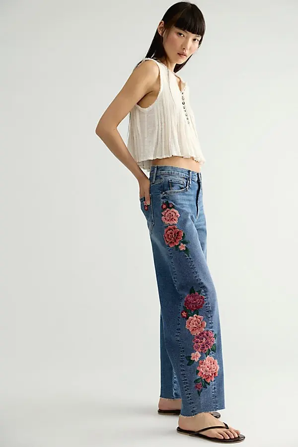 DRIFTWOOD Embroidered Barrel Leg Jeans