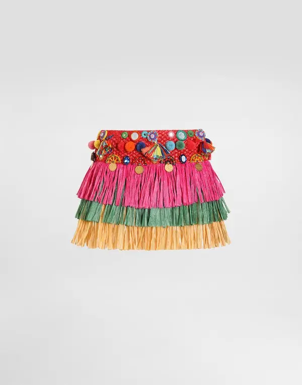Dolce & Gabbana Raffia Miniskirt With Applications Skirts Multi-colored