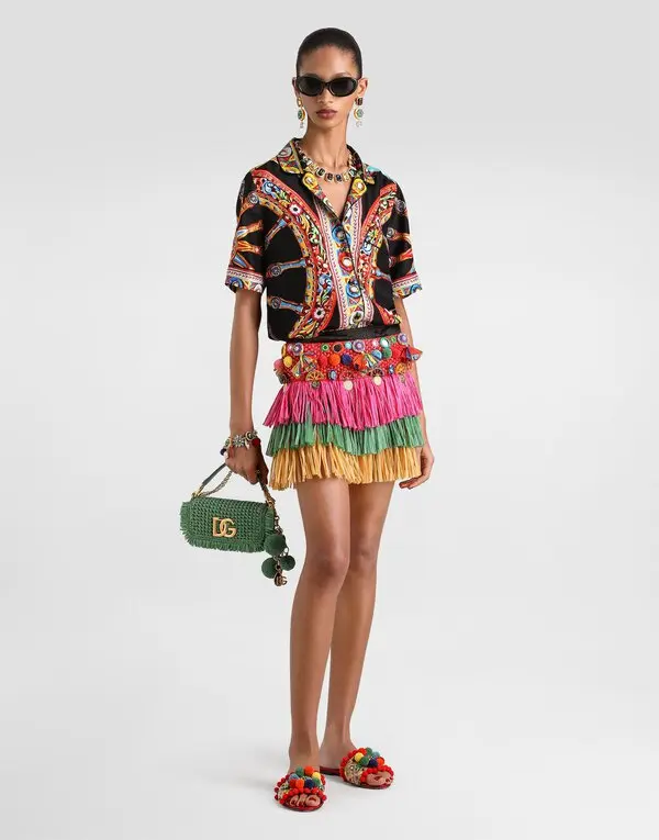 Dolce & Gabbana Raffia Miniskirt With Applications Skirts Multi-colored