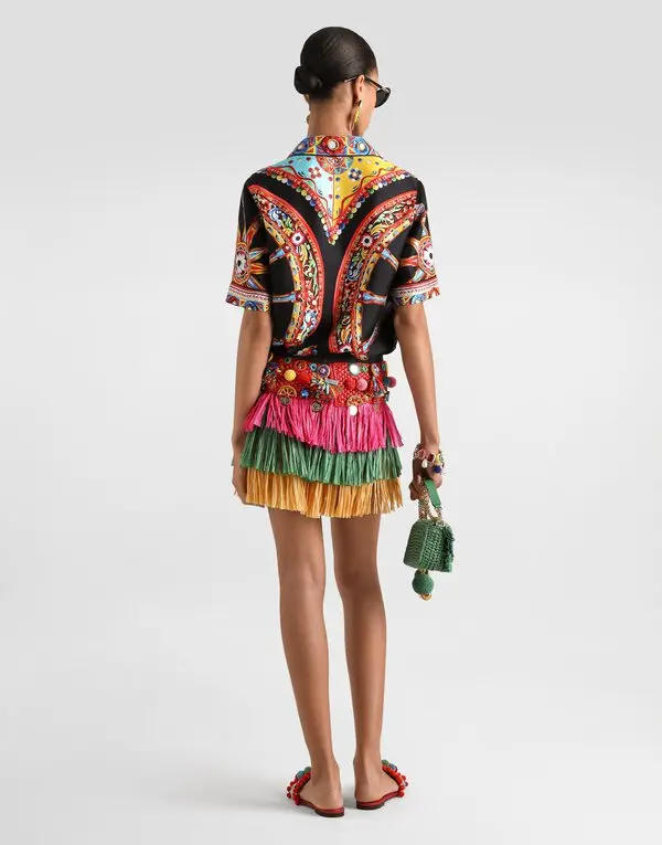 Dolce & Gabbana Raffia Miniskirt With Applications Skirts Multi-colored