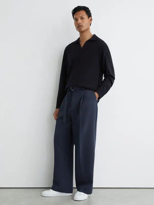 REISS Merino Wool Open-collar Polo Jumper