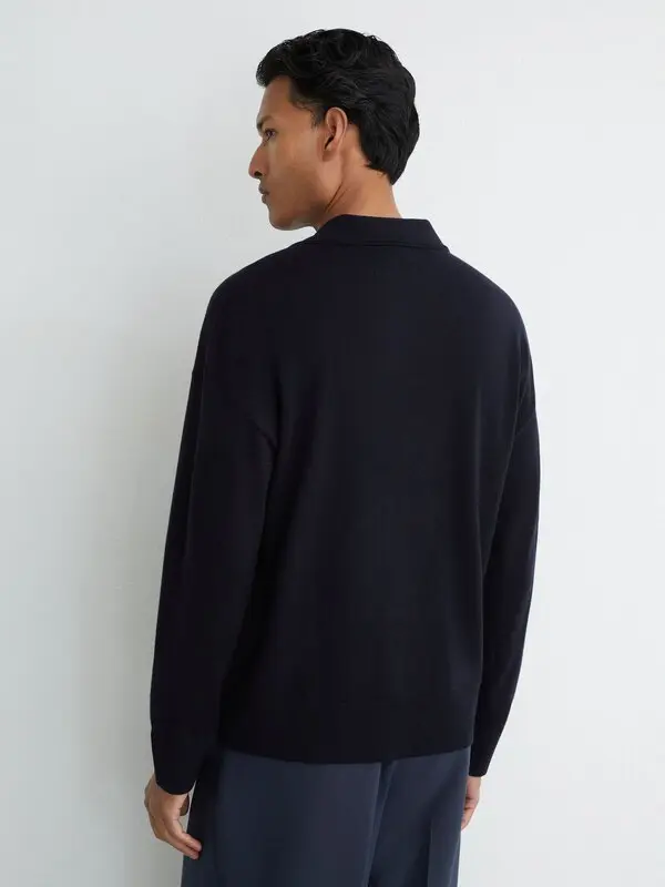 REISS Merino Wool Open-collar Polo Jumper