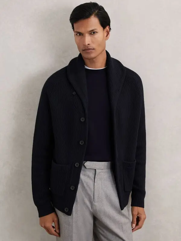 REISS Shawl-collar Cardigan With Wool - Navy