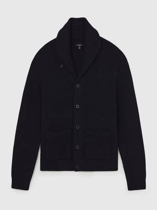 REISS Shawl-collar Cardigan With Wool - Navy