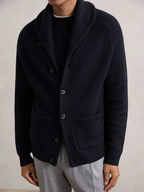 REISS Shawl-collar Cardigan With Wool - Navy