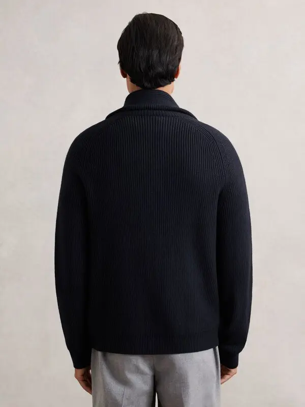 REISS Shawl-collar Cardigan With Wool - Navy