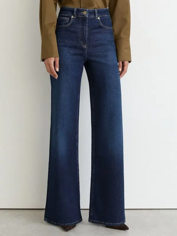 REISS Cotton Wide-leg Jeans - Dark Blue