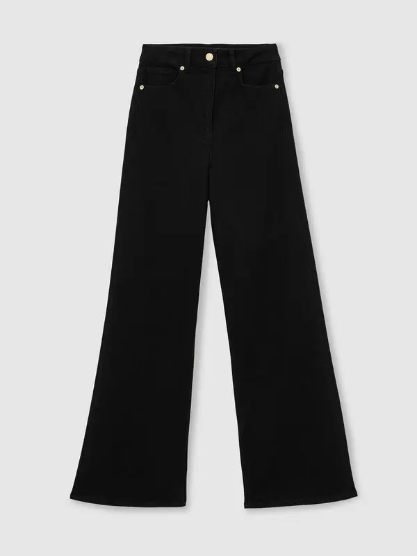 REISS Cotton- Wide-leg Jeans - Black