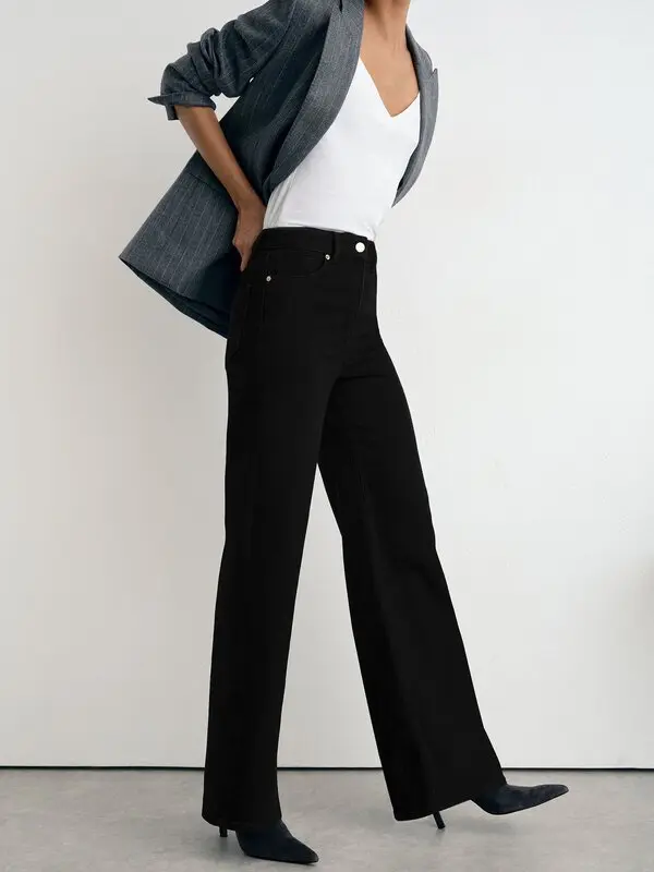 REISS Cotton- Wide-leg Jeans - Black