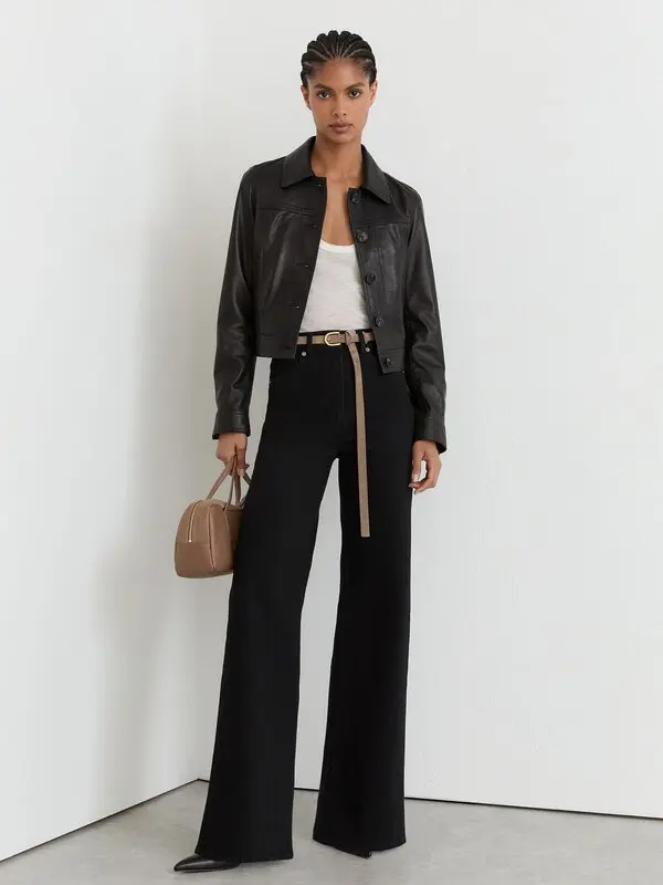 REISS Cotton- Wide-leg Jeans - Black