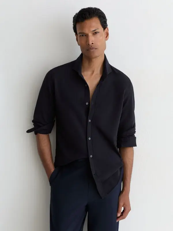 REISS Cotton-piqué Gart-dyed Shirt Regular-fit - Navy