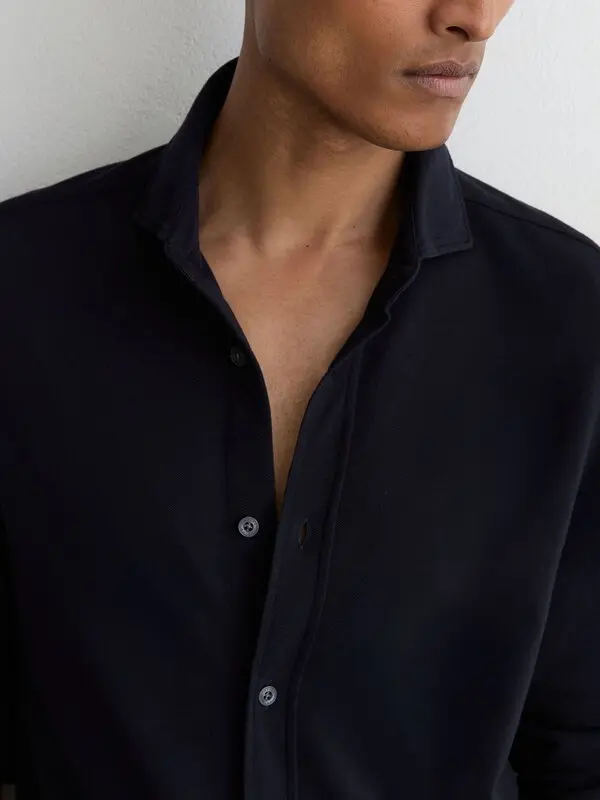 REISS Cotton-piqué Gart-dyed Shirt Regular-fit - Navy