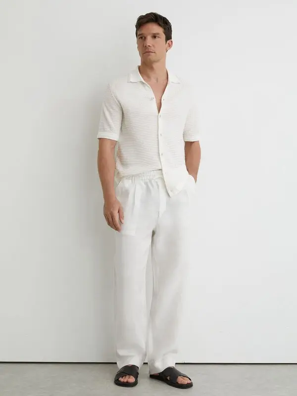REISS Textured-knit Button-through Shirt