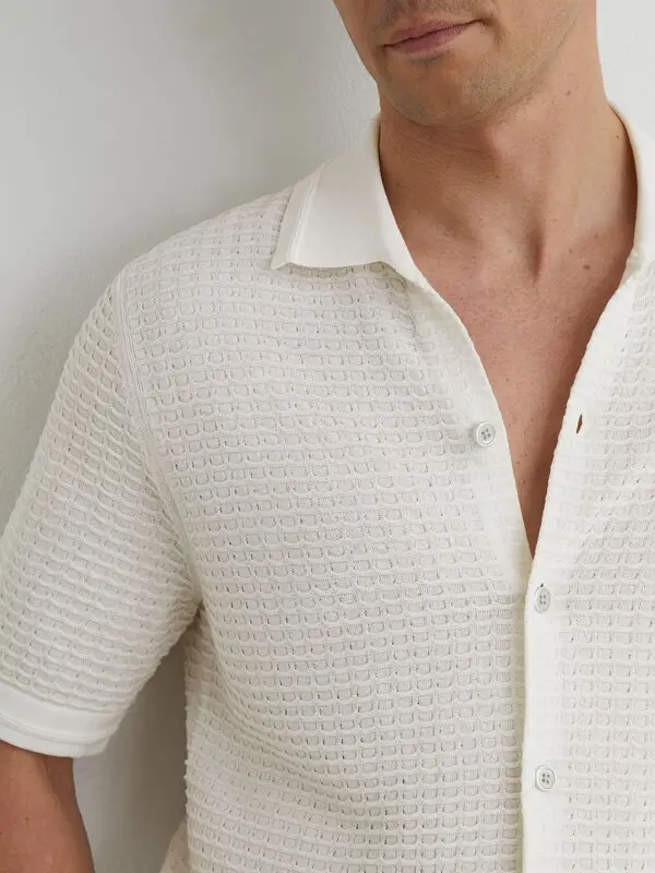 REISS Textured-knit Button-through Shirt