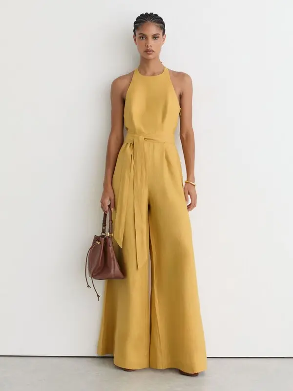 REISS Linen Open-back Wide-leg Jumpsuit