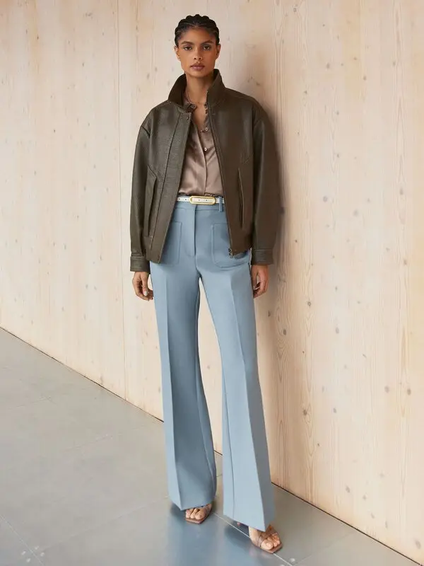 REISS Twill Patch-pocket Flared Trousers