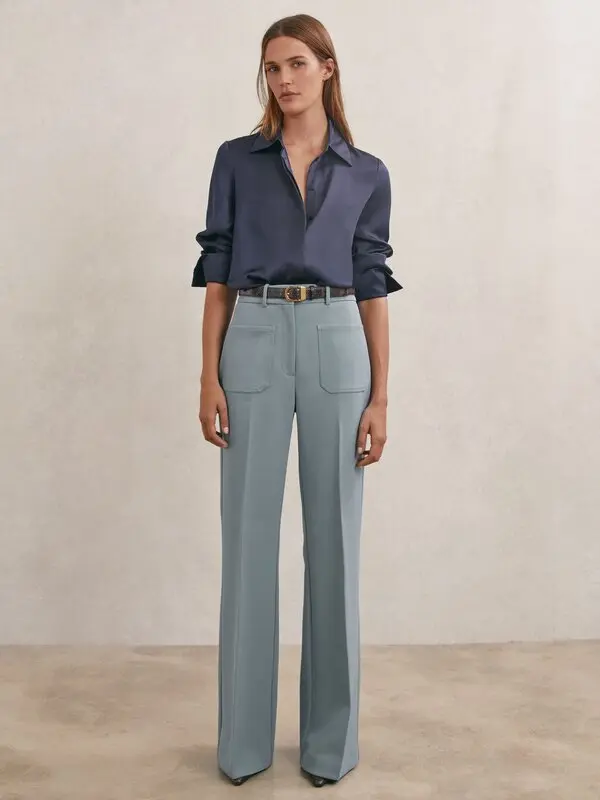 REISS Twill Patch-pocket Flared Trousers