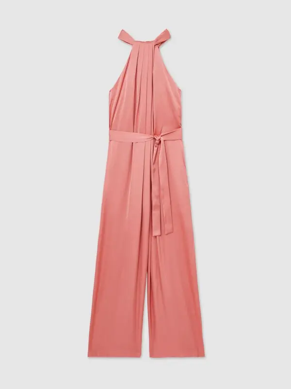 REISS Rosin Satin Draped Wide-leg Jumpsuit - Pink