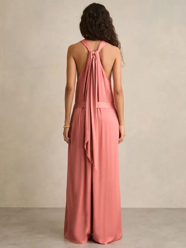 REISS Rosin Satin Draped Wide-leg Jumpsuit