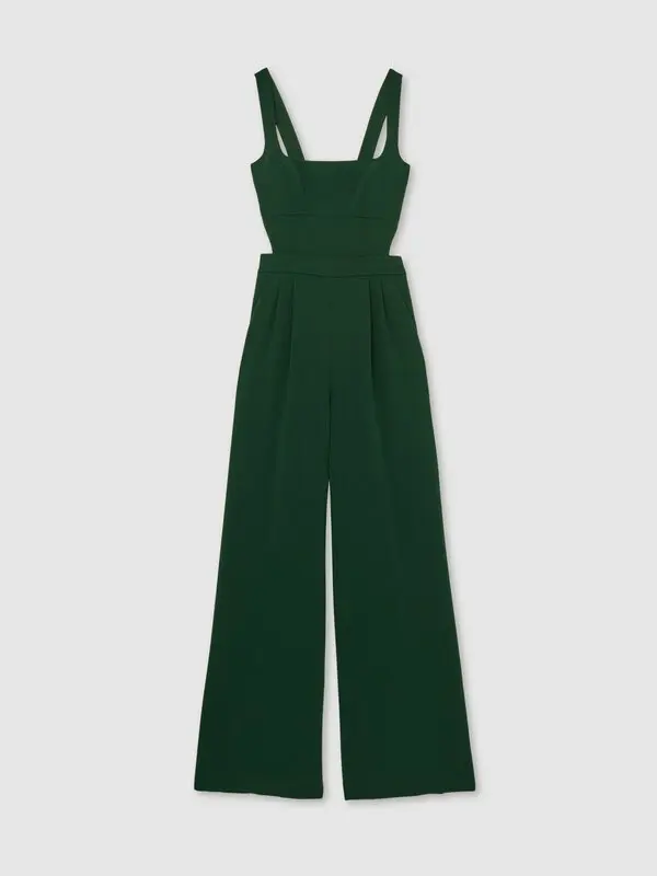 REISS Dion Wide Leg Jumpsuit With Cut-out Detail - Dark Green