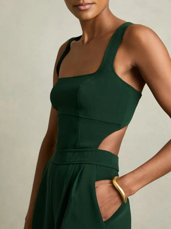 REISS Dion Wide Leg Jumpsuit With Cut-out Detail - Dark Green