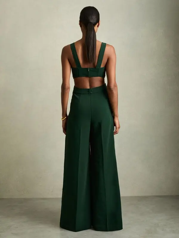 REISS Dion Wide Leg Jumpsuit With Cut-out Detail - Dark Green