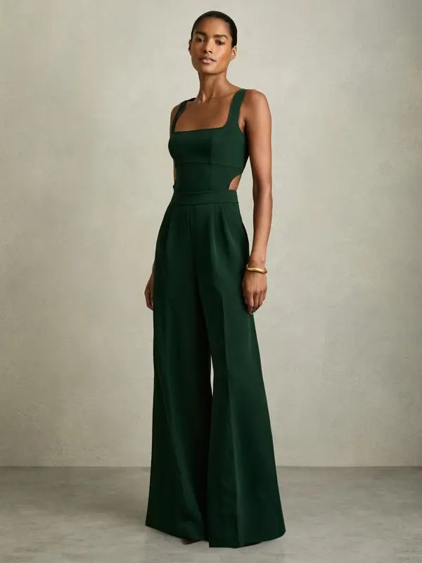 REISS Dion Wide Leg Jumpsuit With Cut-out Detail - Green