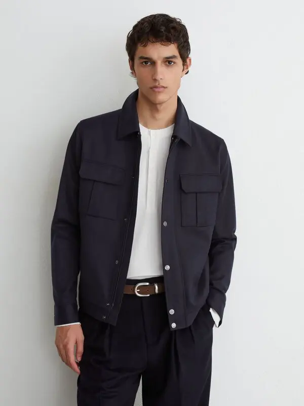 REISS Lyocell-cotton Twill Bomber Jacket - Navy