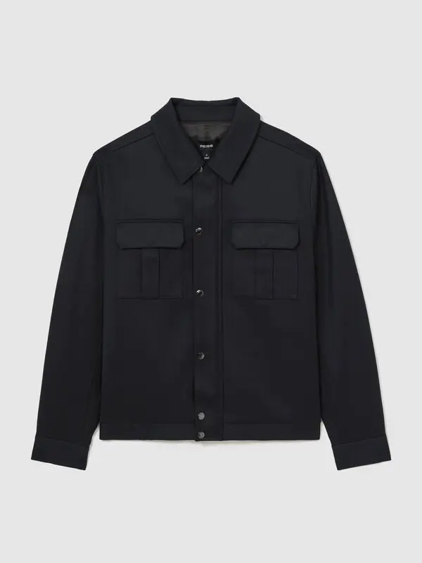 REISS Lyocell-cotton Twill Bomber Jacket - Navy