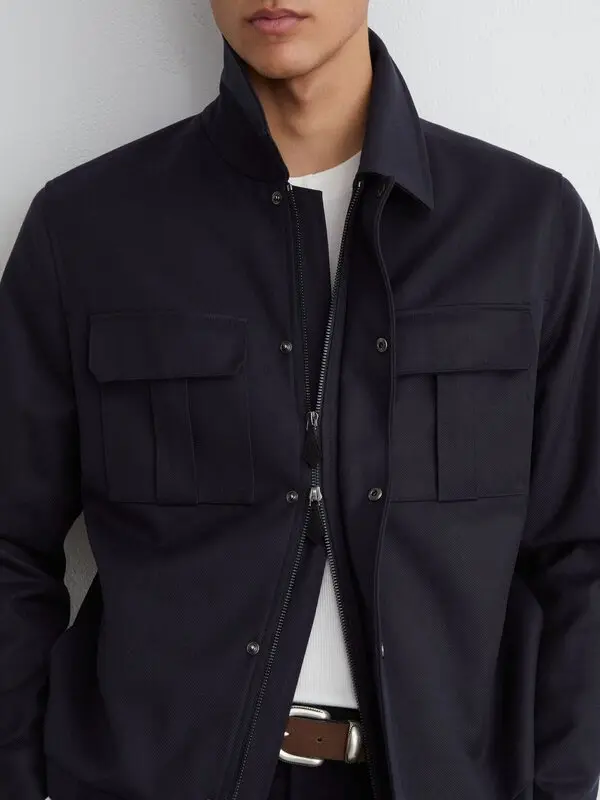 REISS Lyocell-cotton Twill Bomber Jacket - Navy