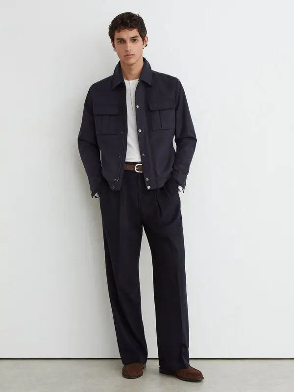 REISS Lyocell-cotton Twill Bomber Jacket - Navy