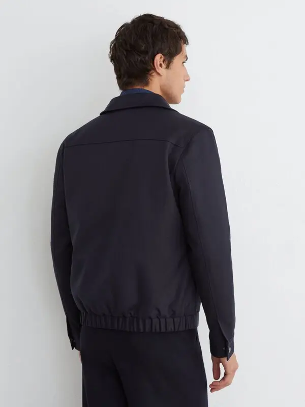 REISS Lyocell-cotton Twill Bomber Jacket - Navy