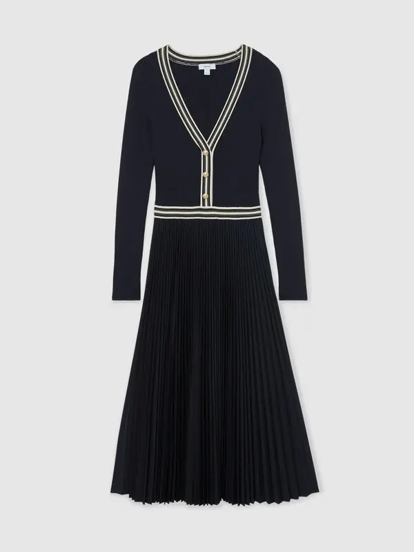 REISS Rib-knit Stripe-trim Midi Dress
