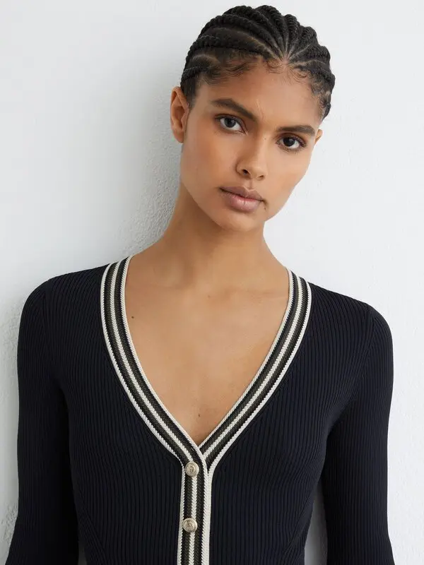 REISS Rib-knit Stripe-trim Midi Dress