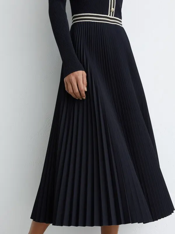 REISS Rib-knit Stripe-trim Midi Dress