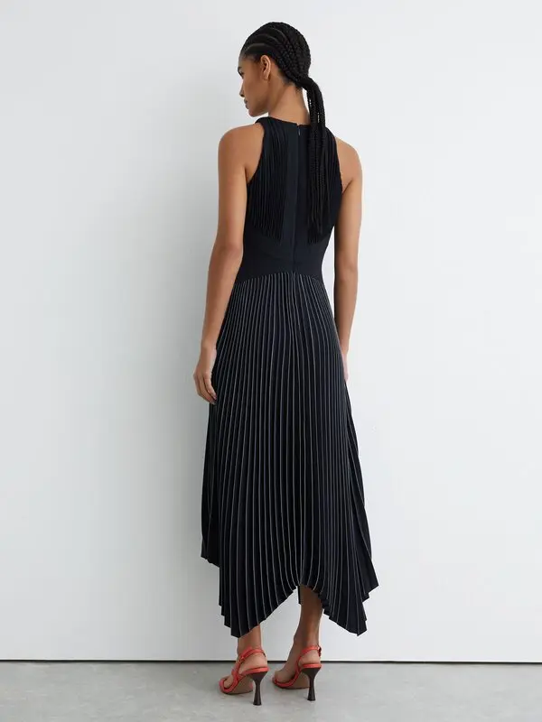 REISS Pleated Sleeveless Midi Dress