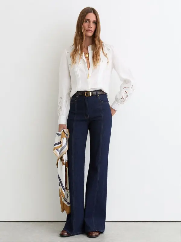 REISS Linen Embroidered Blouse
