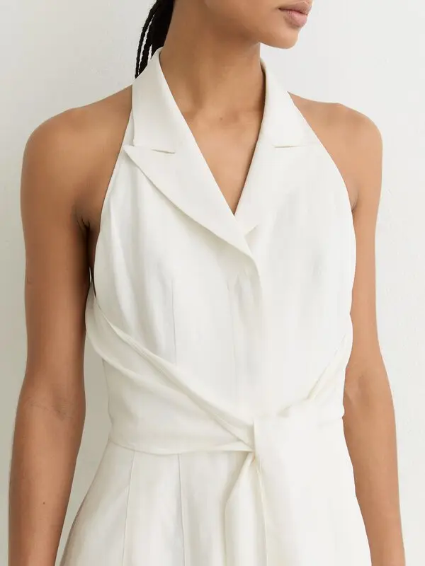 REISS Sleeveless Tie-front Midi Dress With Linen - Cream