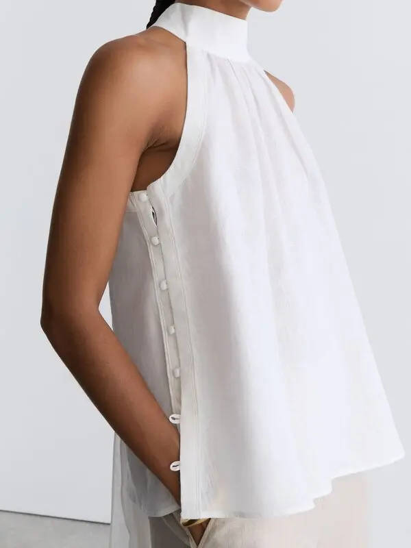 REISS Linen Sleeveless Scarf-neck Top - Ivory