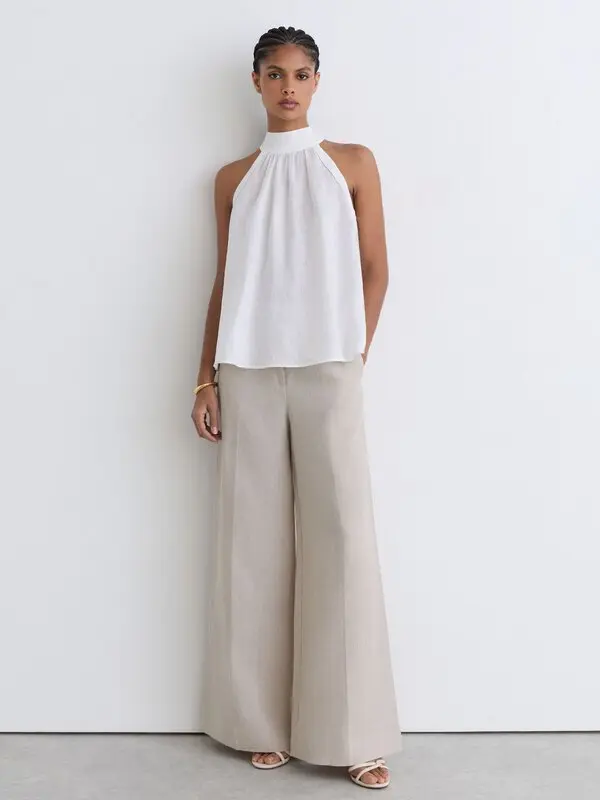 REISS Linen Sleeveless Scarf-neck Top - Ivory