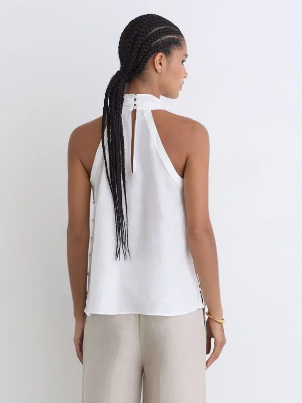 REISS Linen Sleeveless Scarf-neck Top - Ivory