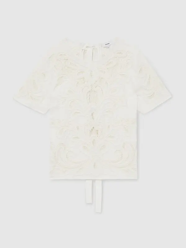 REISS Floral Cut-out Embroidery Top