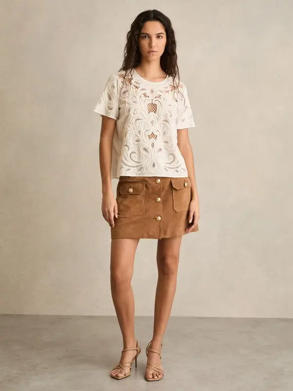 REISS Floral Cut-out Embroidery Top