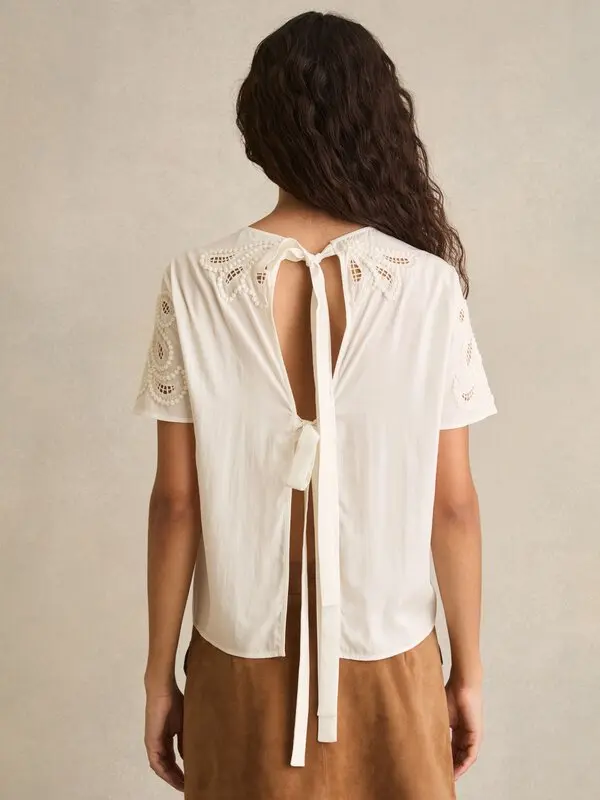 REISS Floral Cut-out Embroidery Top