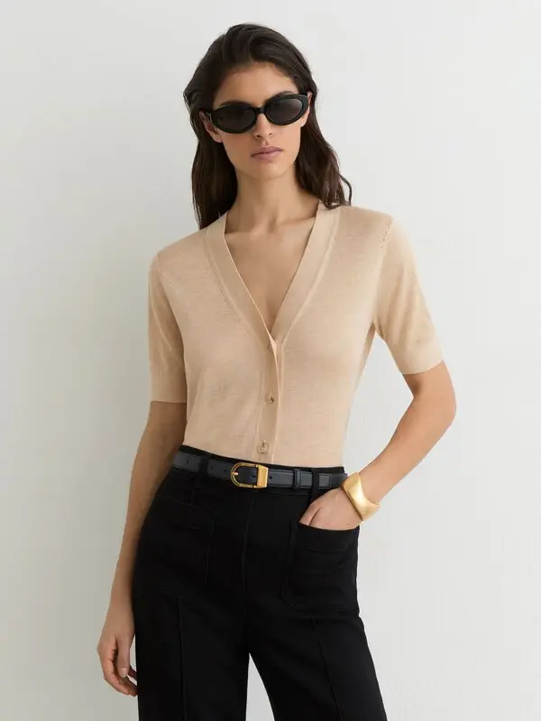REISS Seren Short-sleeve V-neck Cardigan