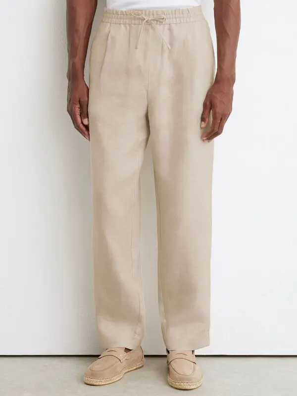 REISS Linen Relaxed-fit Drawstring Trousers - Natural