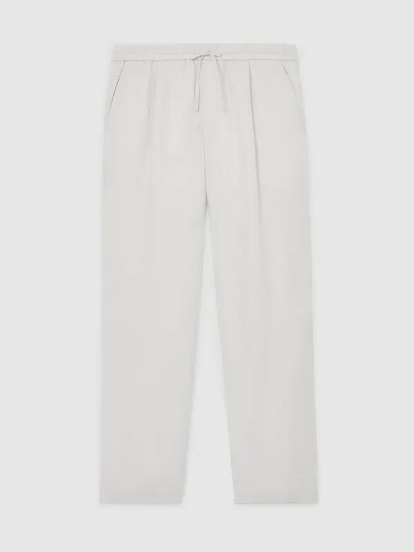 REISS Linen Relaxed-fit Drawstring Trousers - Stone