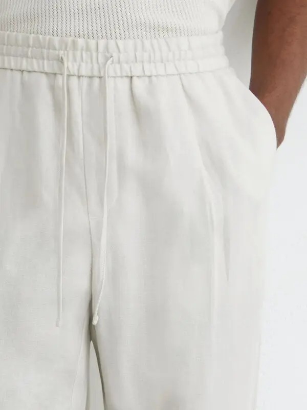 REISS Linen Relaxed-fit Drawstring Trousers - Stone