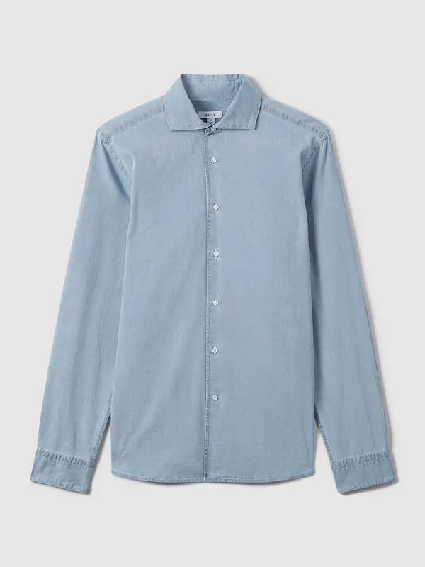 REISS Washed Cotton Chambray Shirt